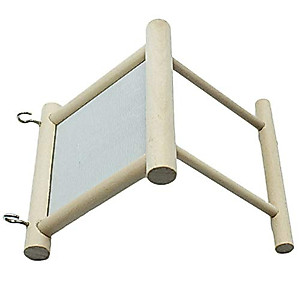 Bluelans Funny Wooden Bird Toy Mirror Stand Platform Toys for Parrots Cockatiel Vogel Xmas Gifts