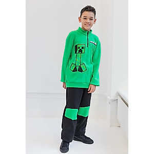 Minecraft Creeper Little Boys Fleece Half Zip Sweatshirt & Pants Set Green 4