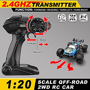 TOEAM RC Cars 1:20 Scale Remote Control Car, 2.4GHZ Fast Racing Monster Car, All Terrains RC Truck with Two Rechargeable Batteries for Boys Kids Adults Christmas Birthday Gift