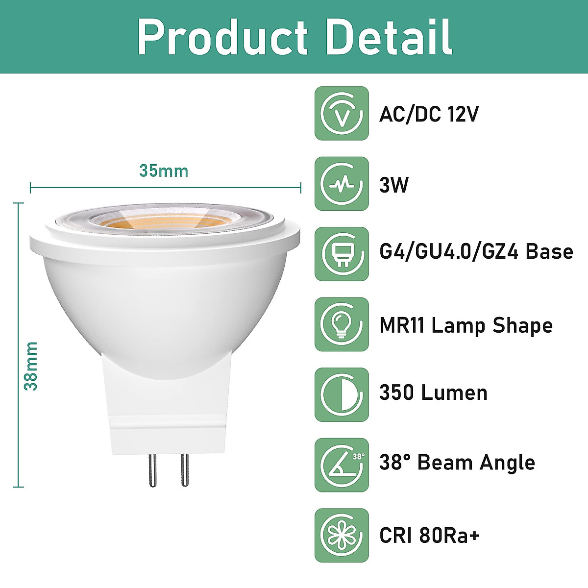 Aluxcia 3W MR11 GU4.0 LED Light Bulbs 12V, G4/GU4/GZ4 Bi-Pin Base LED Spotlight 35W MR11 GU4 Halogen Replacement for Track, Landscape, Cabinet, Recessed Lighting Warm White 3000K, 2-Pack…