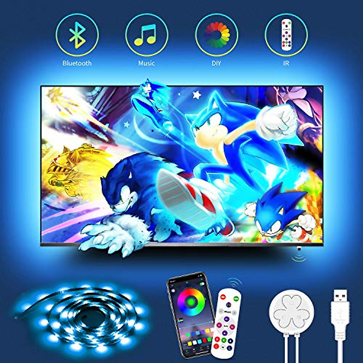 Hiromeco Bluetooth 21FT TV LED Backlight for 82 95 Inch, USB TV Background Lights Kit with APP Control, Music and Multiple Scene Mode, 16 Million Colors Changing Lights for PC Monitor Gaming Room.