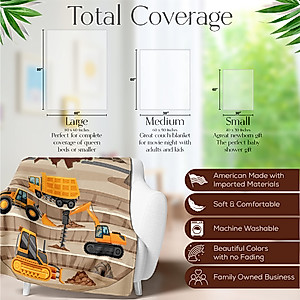 Personalized Blanket for Kids | Construction Truck Blanket | Fleece Throw for Boys and Girls | Kids & Toddlers | Tonka Bulldozer Dump Truck Loader Excavators (50x60 Fleece, V4)