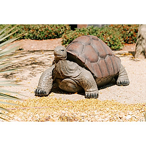 XBrand 28" L Brown and Black Concrete/MgO Walking Tortoise Statue, Indoor or Outdoor Décor, Garden Sculptures, Turtle Garden Statue