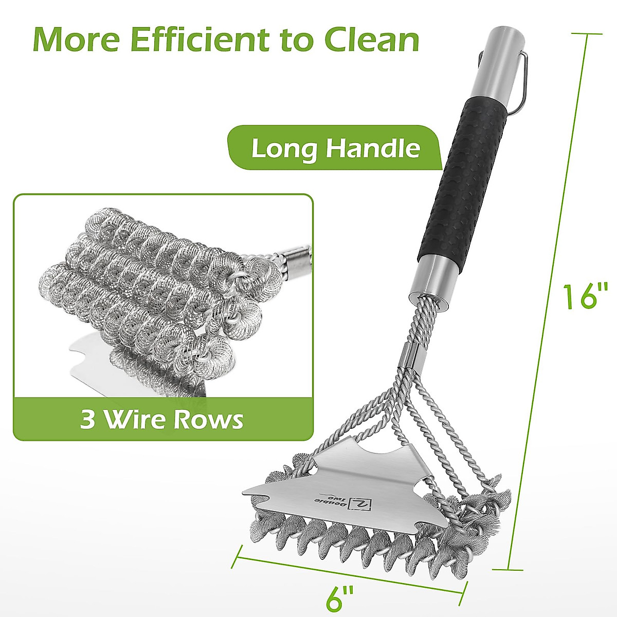 Double Two - Grill Brush with Scraper, Grill Brush for Outdoor Grill, No Bristle Grill Brush, Safe BBQ Grill Brush, Grill Cleaning Brush, BBQ Brush for Grill Cleaning, Barbecue Accessory