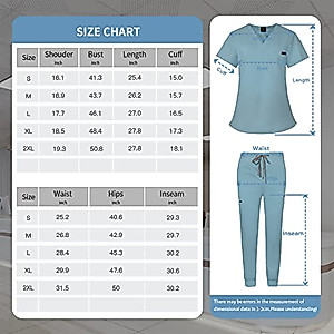VIAOLI Scrubs for Women Set Stretchy V-Neck Scrubs Top and Jogger Pants with Drawstring 8 Pocket Womens Scrubs (Light Blue,S,Small)