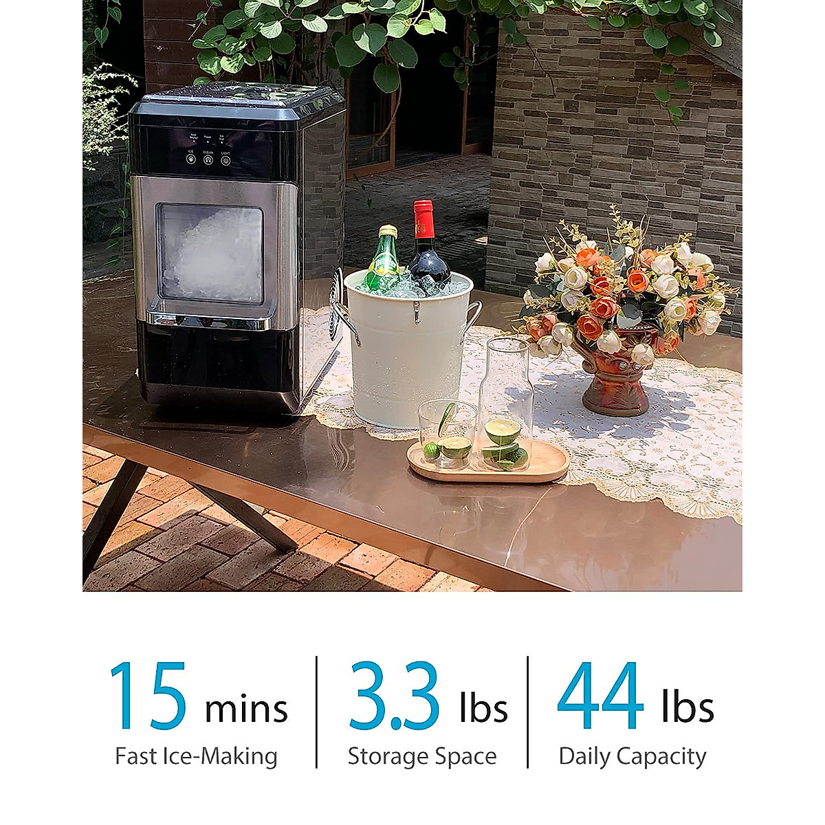 Watoor Countertop Chewable Nugget Ice Maker Auto Self-Cleaning with a Ice Scoop 44lbs Per Day
