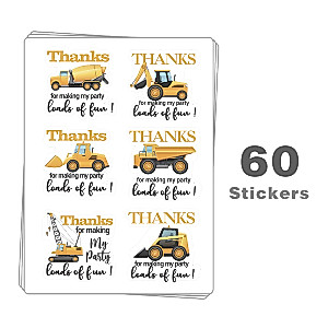 Construction Thank You Stickers,Construction Trucks Shower Thank You Stickers Labels,Construction Party Stickers for Construction Theme Shower Birthday Party Favor Label Decorations