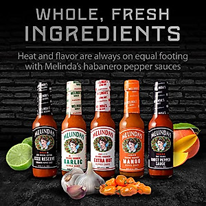 Melinda’s Habanero Hot Sauce Variety Pack - Extra Spicy Gourmet Hot Sauce Gift Set with Variety of Heat Levels - Includes XXXXtra Reserve, Garlic Habanero, Extra Hot, Mango, Ghost Pepper- 5 oz, 5 Pack