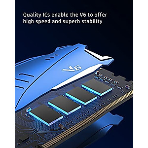 HP V6 RAM 16GB Kit (8GBx2) DDR4 3000MHz CL16 1.35V Desktop Computer Gaming Memory, Blue - 7TE39AA#ABC