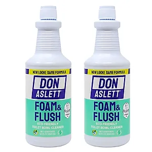 Don Aslett Foam & Flush Toilet Bowl Cleaner (32 Oz Bottle, Pack of 2) Eco Friendly, Biodegradable Organic Acid Formula | Cleans, Brightens, Deodorizes