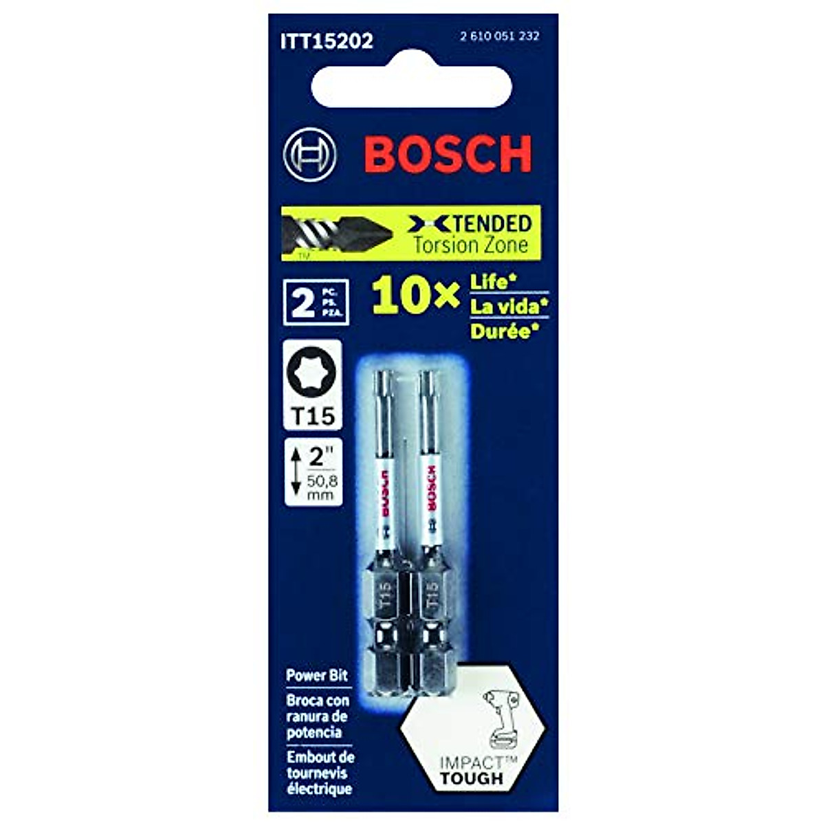 BOSCH ITT152B 10-Pack 2 In. Torx #15 Impact Tough Screwdriving Power Bits