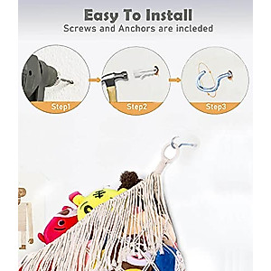 Large Stuffed Animal Hammock - [56'' Wide/Upgraded Handwoven Macrame/Cream] Toy Storage Net Hammock for Flat Wall, Hardware Included