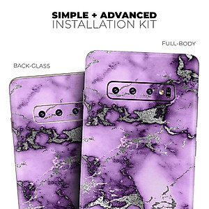 DesignSkinz Purple Marble & Digital Silver Foil V6 Protective Vinyl Decal Wrap Skin Cover Compatible with The Samsung Galaxy S20 (Screen Trim & Back Glass Skin)