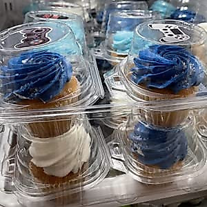 LOKQING 100 Pcs Cupcake Boxes Plastic Individual Cupcake Containers Single Cupcake Carrier with Connected Airtight Dome Lid for Party