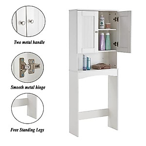 Recaceik Home Bathroom Shelf Over-The-Toilet, Wooden 3-Tier Toilet Storage Shelves for Bathroom, Free-Standing Bathroom Cabinet Organizer Over Toilet 61 Inch Tall, White