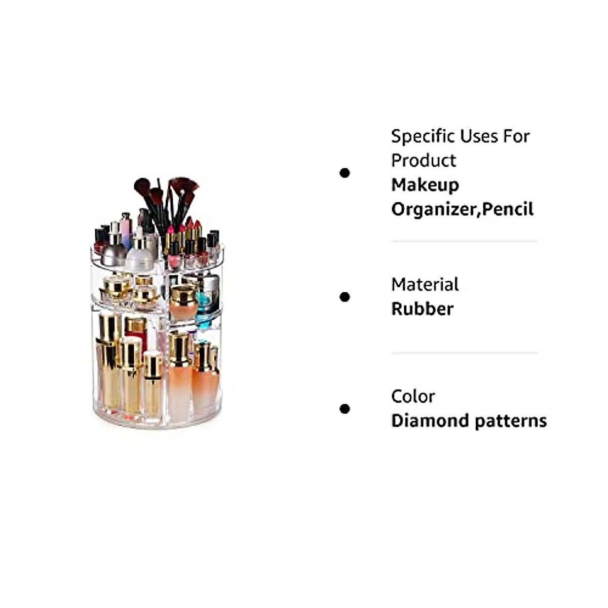 Argox 360° Rotating Makeup Organizer Clear Cosmetic Storage Display Case with Layers and Detachable Shelves for Bedroom Dresser. (Top Divided - Transparent)