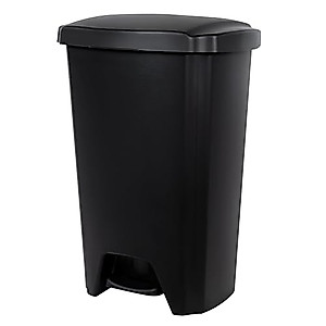 12.1 Gallon Trash Can, Plastic Step On Kitchen Trash Can, Black Kitchen Trash Can