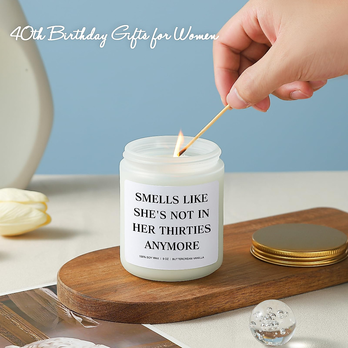 40th Birthday Gifts for Women, Unique 40 Year Old Birthday Gift for Her, Wife, Daughter, Sister, 40th Birthday Gift Ideas, 40th Birthday Decorations Woman-40th Birthday Candle (Vanilla, Buttercream)