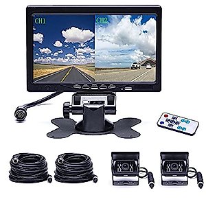 Camecho Vehicle Backup Camera 4 Split Monitor Front View Rear View Camera Auto 18 IR Night Vision Waterproof Aviation 4 Pins Connector LCD Monitor for Trucks RV Trailer Bus