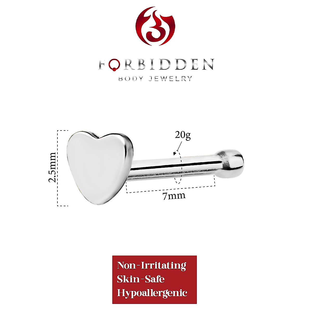 20g Surgical Steel Heart Straight Nose Stud Jewelry