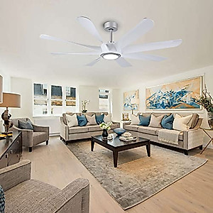 OFANTOP 60 Inch Smart Ceiling Fan with Light Remote Control, 6 Speed Quiet DC Motor Large Modern Silver White Ceiling Fan for Living Room