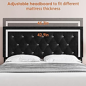 HITHOS Queen Bed Frame, Upholstered Platform Bed Frame with Modern Adjustable Headboard, Diamond Tufted Mattress Foundation with Wooden Slat Support, No Box Spring Needed, Easy Assembly (Queen, Black)