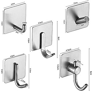 YingRen Strong Adhesive Heavy Duty No Drilling Wall Hooks Stainless Steel Home Storage Coat Rack for Hanging Coats Robes Towel Bags Keys 5 Packs