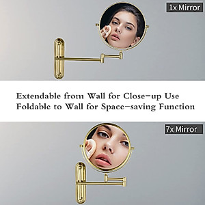 Nicesail 8 Inch Double-Sided Wall Mounted Mirror, Magnified 7X Makeup and Shaving Mirror, Height Adjustable-Gold