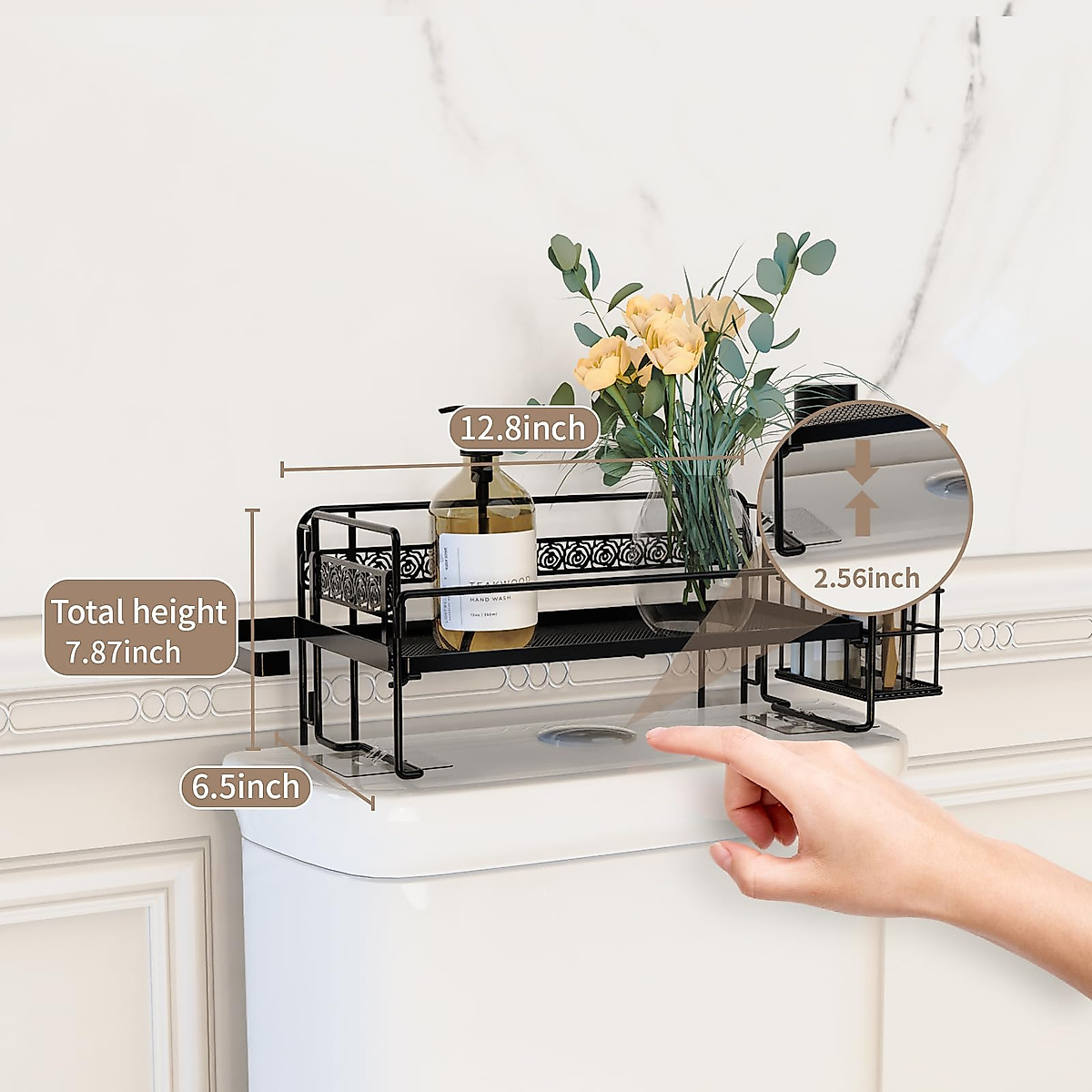 Iirios Over The Toilet Storage, 1-Tier Folding Bathroom Shelf Over Toilet, Over Toliet Organizer with Metal Basket and Paper Holder, Above Toilet Storage Shelf, No Assembly, No Drilling Space Saver