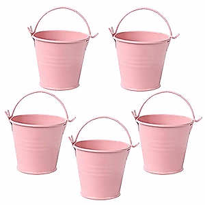 Hollow Heart Mini Tin Candy Buckets Pink Mini Cute Metal Buckets Pack of 5 (Pink-5pcs)