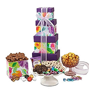 Broadway Basketeers 4 Box Gourmet Food Gift Tower Snack Gifts for Women, Men, Families, College – Delivery for Holidays, Appreciation, Thank You, Congratulations, Corporate, Get Well Soon Care Package