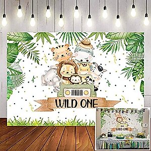 Avezano Wild One Birthday Backdrops Safari Theme First Birthday Party Background Decorations Tropical Jungle Animals 1st Birthday Party Banner Supplies(7x5ft)