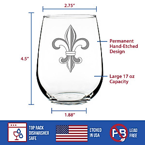 Fleur de Lis Stemless Wine Glass - French Fleur de Lis Decor and Gifts - Large 17 Oz Glasses