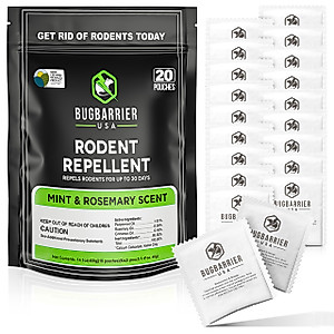 BugBarrier's Extra-Strength Mouse Repellent Pouches, USDA 99% Biobased, Peppermint & Rosemary Oils Repel Mice Nesting & Freshen Air in Car, RV, Boat, Garage, Shed, Cabin Made in The USA (Pack of 20)