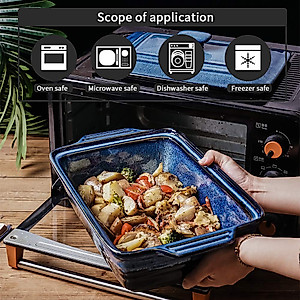 KOOV Ceramic Casserole Dish with Lid, Covered Rectangular Casserole Dish Set, Lasagna Pans with Lid for Cooking, Baking dish With Lid for Dinner, Kitchen, 9 x 13 Inches, Reactive Glaze (Nebula Blue)