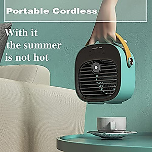 Portable Air Conditioner Fan，MiNi USB Evaporative Air Conditioner Fan，10000mAh cordless Rechargeable Personal Desktop Fan，3-Speed Silent for Office，Living Room，Bedroom，Car and Outdoor Activities（Blue）