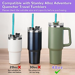 NiHome 40oz Straws, 12 Pack Glitter Plastic Replacement Straws for Stanley 40 oz Tumbler, 0.32’’ Diameter Reusable Straws 12’’ Long with 2 Brushes - Durable PETG, BPA-Free, w/Laser-Induced Sparkle