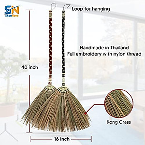 SN SKENNOVA - Asian Straw Broom Witch Broom Undecorated Wedding Jumping Broom with Bamboo Stick Handle (Dark Brown)