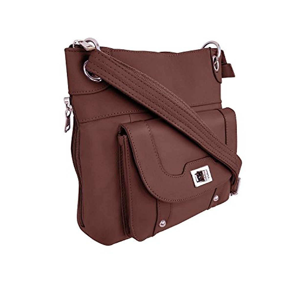 Concealed Carry Cross Body Leather Gun Purse with Locking Zipper (Brown)