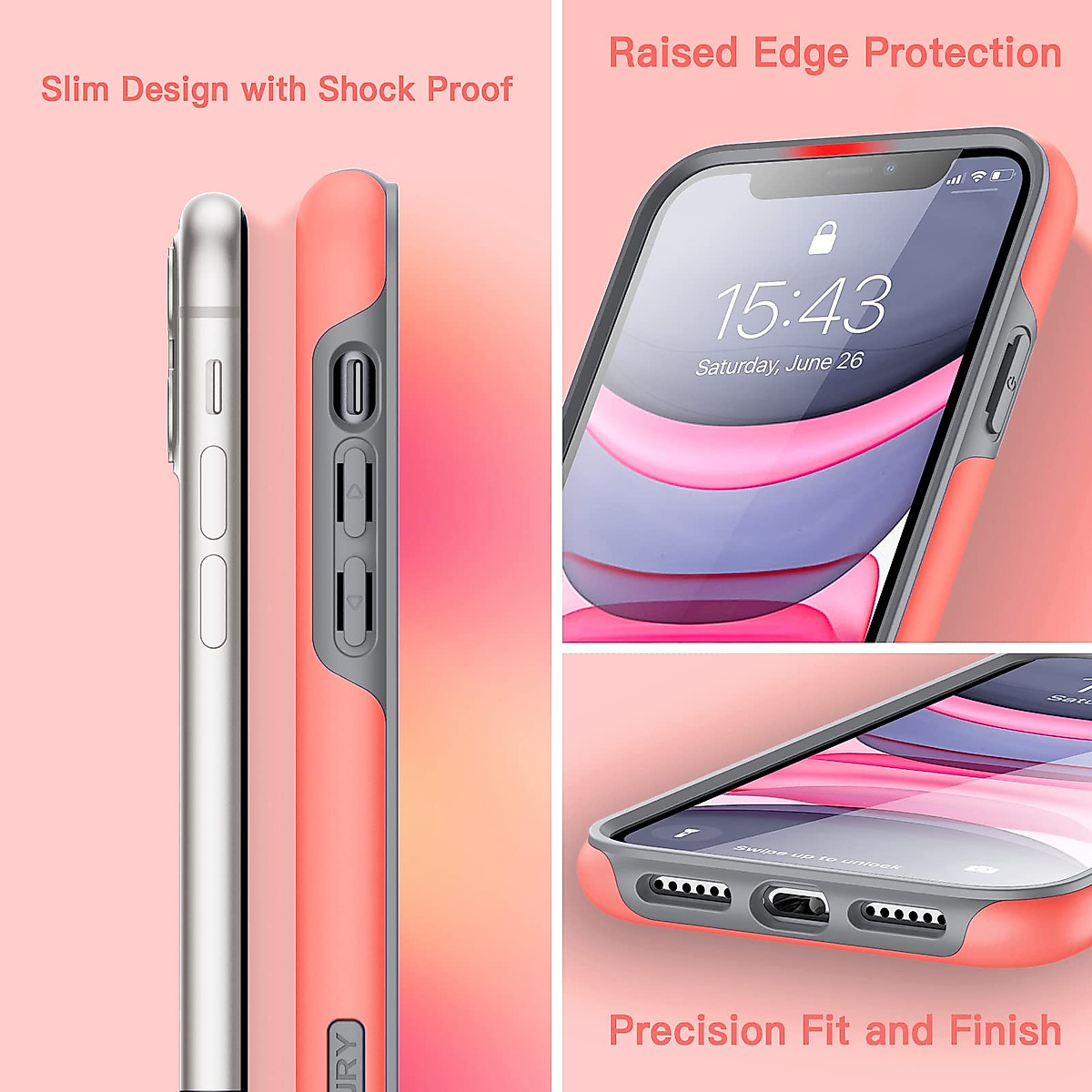 TEAM LUXURY for iPhone 11 Case, [Clarity Series] Shockproof Protective Phone Case Cover for Apple iPhone 11 6.1 inch (Living Coral, iPhone 11)