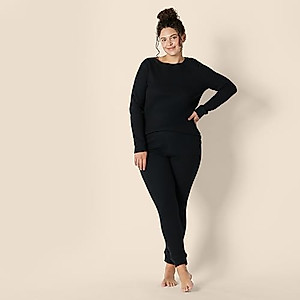 Amazon Essentials Women's Waffle Snug Fit Pajama Set, Black, Large