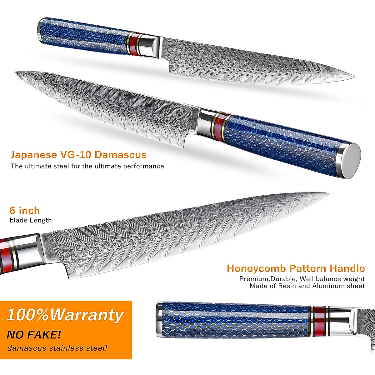 Utility Paring Knife 6 Inch Chef Knife Damascus Chefs Knife Utility Kitchen Knife Fruit Knife Japanese VG10 Kitchen Paring Knives High Carbon 67-Layer Gyuto Chef Knife Chopping Carving Knives