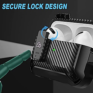 Wonjury for Airpods Pro 2 Case Cover with Lock, Rugged Shell Military Armor Air Pod Pro 2 Case for Men with Keychain Cool Shockproof Protective Case for AirPod Pro 2nd Gen 2022 - Black