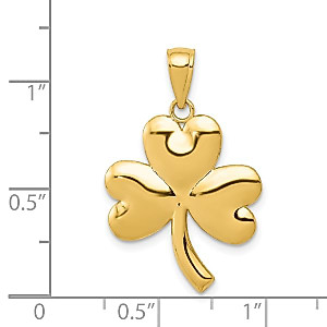IceCarats 14K Yellow Gold Lucky Clover Leaf Shamrock Flower Necklace Heart Claddagh Celtic Charm Pendant Irish Jewelry 29mm x 19mm Only