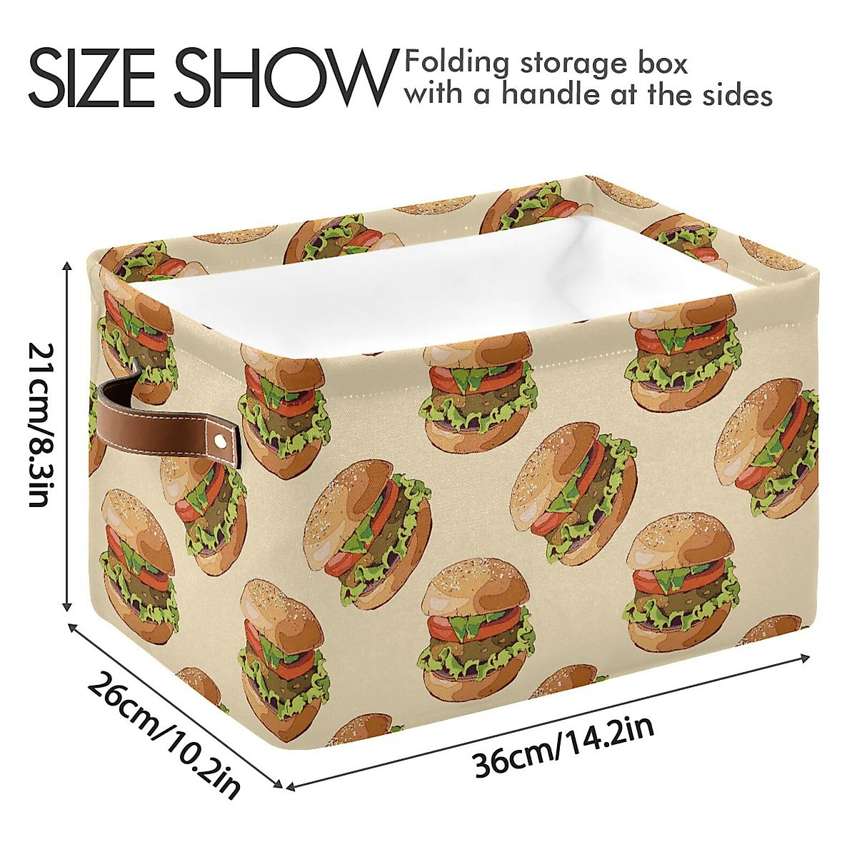 pnyoin Delicious Burger Rectangular Storage Basket,2 Pack Canvas Fabric Storage Bins Decorative Collapsible Storage Basket with Handles for Shelves Living Room Nursery Clothes