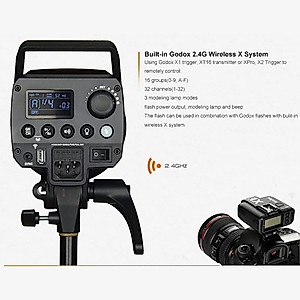 Godox MS300 300W 2.4G Built-in Wireless Receiver Lightweight, Compact and Durable Studio Flash Bowens Mount and 150W Modelling Lamp with Standard Reflective
