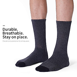 CelerSport 6 Pack Men's Athletic Crew Socks, Work Boot Socks with Full Cushion, Grey, Shoe Size: 9-12