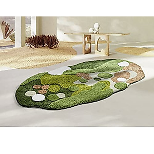 KOYPEM Moss Rug 3D Stereo for Living Room Green Carpet Bedroom Bedside Floor Mat Anti-Slip Modern Shaggy Rugs Home Decor 32x64 in