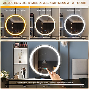 LVSOMT Vanity Desk with Mirror and Lights, Makeup Vanity Table with 3-color Lights & Charging Station, Vanity Set with 5 Drawers, Dressing Table with Stool for Women Girls (Wood White)