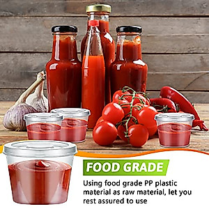 60 Pack Plastic Condiment Souffle Containers with Attached Lids 1 oz, Mini Sauce Cups Jelly Shot Cups Leak Proof Portion Cup Small Disposable Souffle Cups with Lids for Salad Dressing Sauces